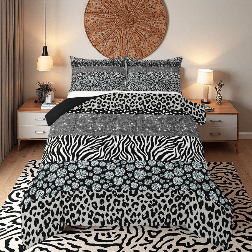 Leopard Print Comforter Set Full Size,Rustic Cheetah Zebra Patchwork ...