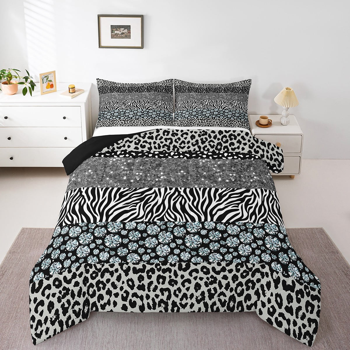 Leopard Print Comforter Set Queen Size,Rustic Cheetah Zebra Skin ...