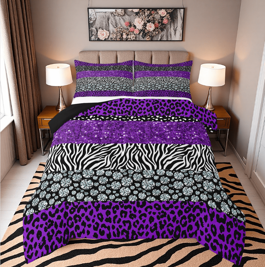 Leopard Print Comforter Set Queen Size,Rustic Cheetah Zebra Texture ...