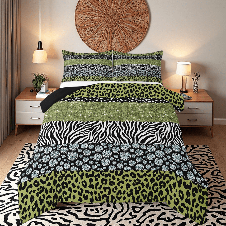 Leopard Print Comforter Set, Rustic Cheetah Zebra Patchwork Bedding ...