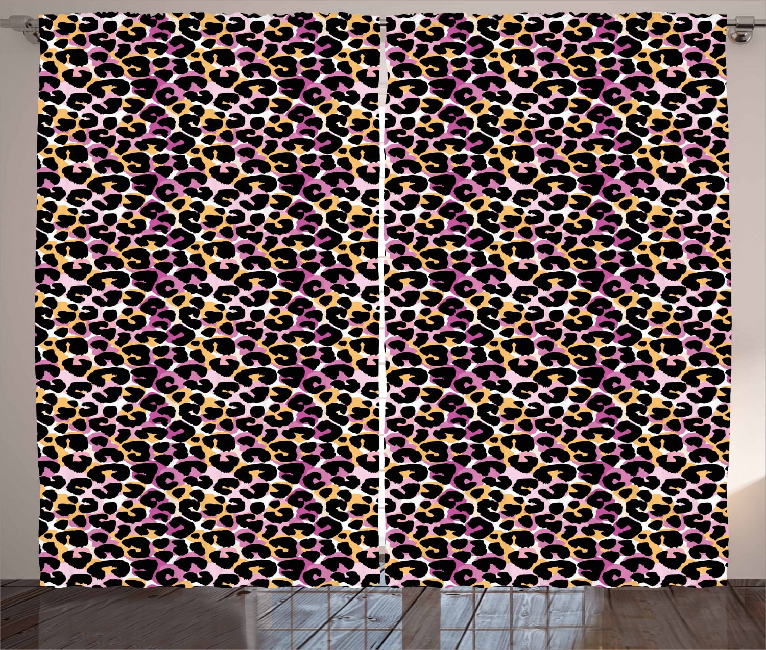 Ambesonne Leopard Print Curtains 2 Panel Set, Wild Exotic Animal, 108 ...