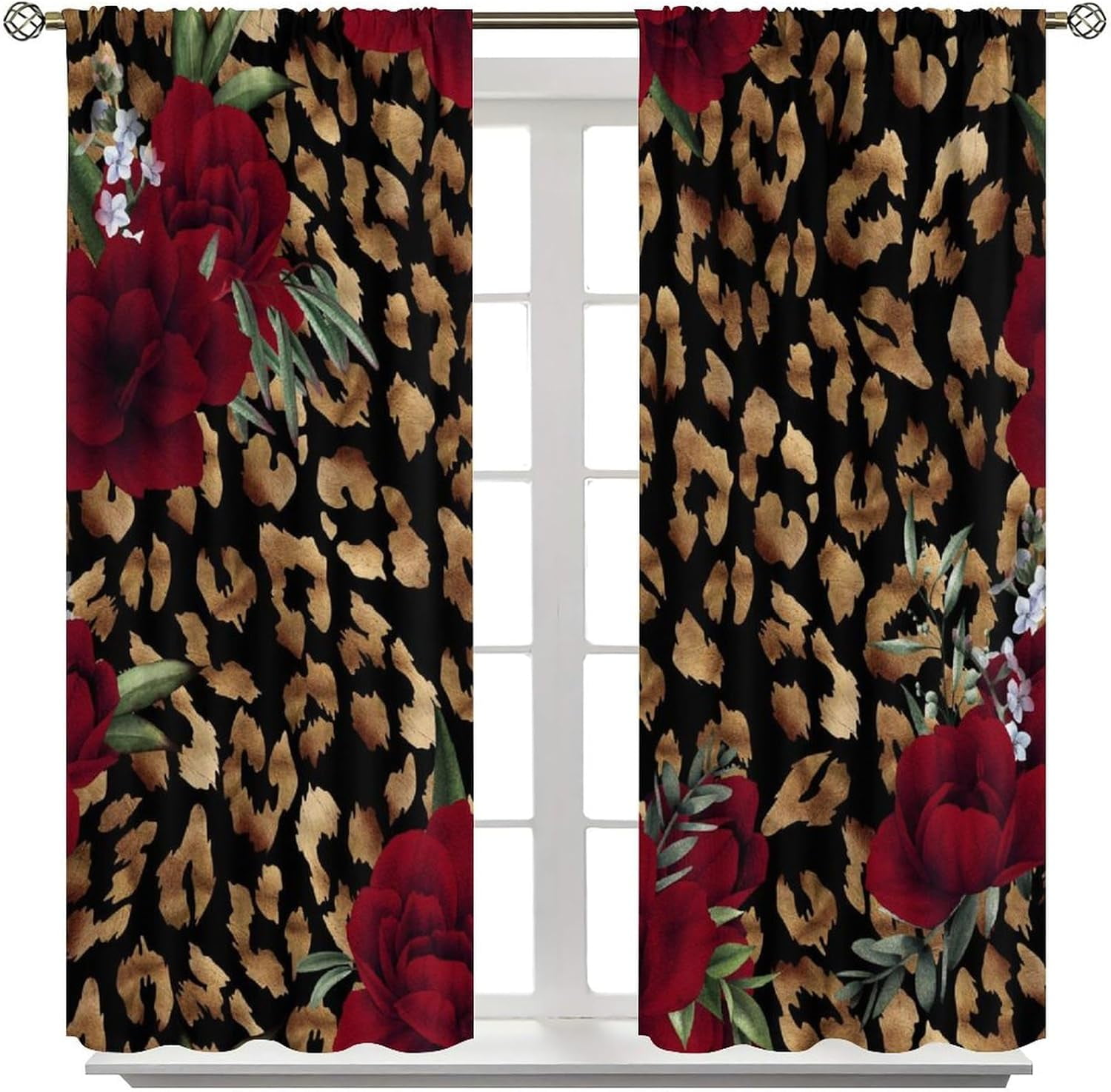 Leopard Print Curtains Animal Skin Africa Wildlife Cheetah Flower Rose ...