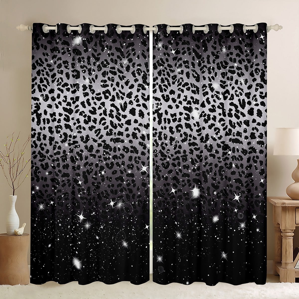 Leopard Print Curtains & Drapes,Black Grey Cheetah Skin African Big Cat ...
