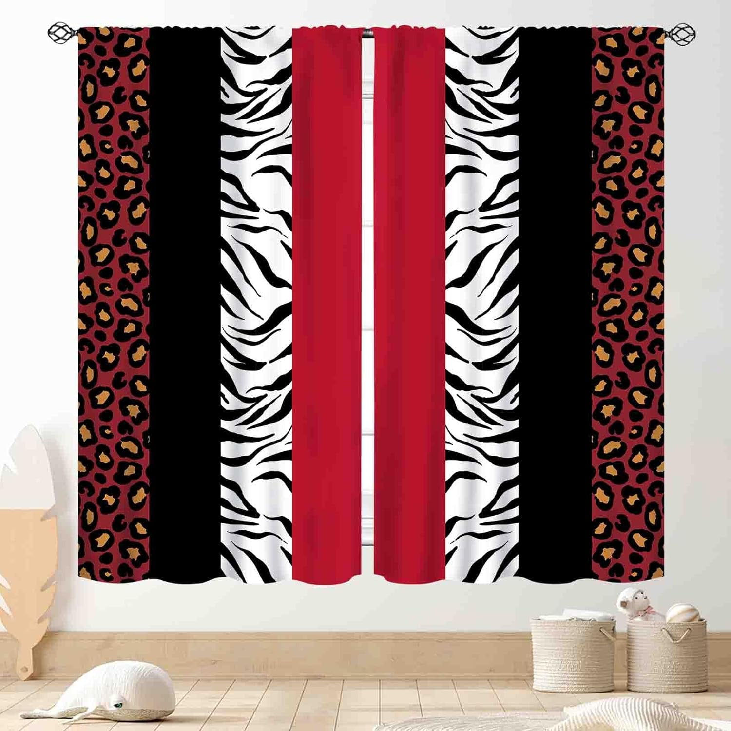 Leopard Print Curtains, Romantic Abstract Red and Black Leopard Cheetch ...