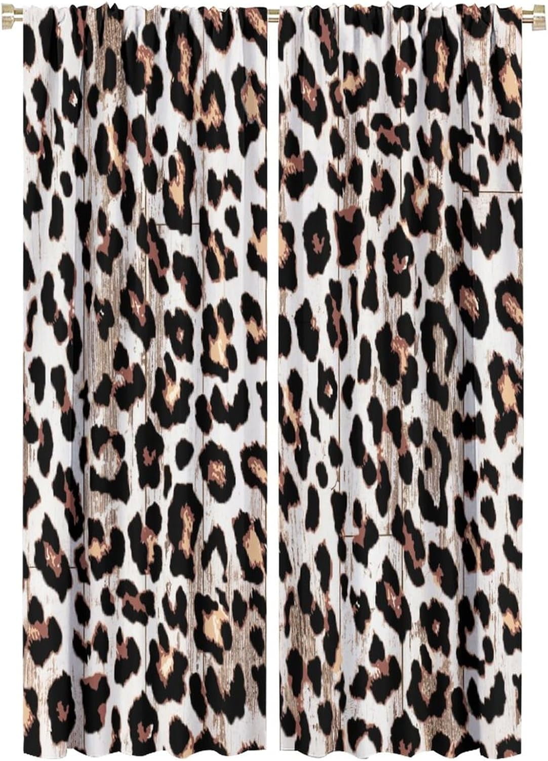 Leopard Print Curtains Rustic Grey White Wooden Board Animal Blackout ...