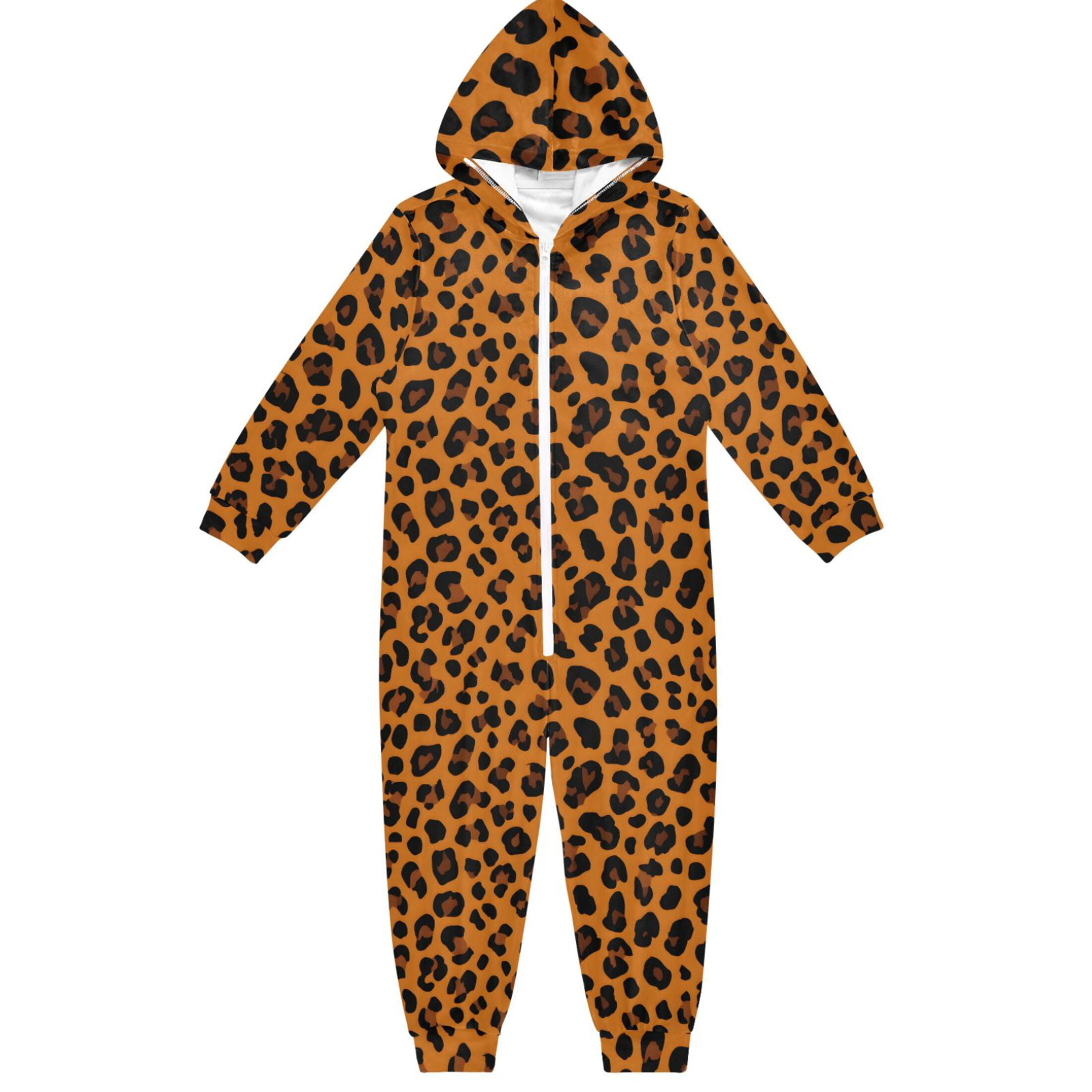 Leopard Print Design One Piece Pajamas Soft Jumpsuit Cozy Sleep and ...
