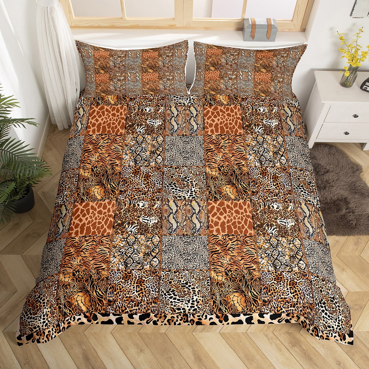 Leopard Print Duvet Cover Teens Cheetah Skin Bedding Set Queen Size ...