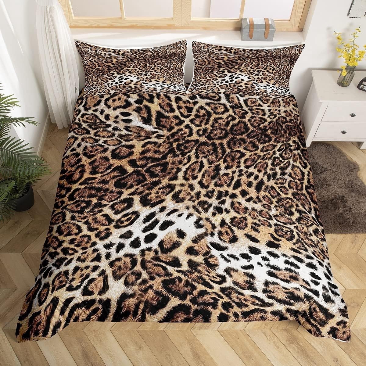 YST King Size Leopard Print Duvet Cover Set, Safari Animal Design ...