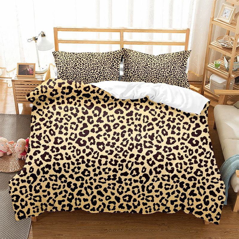 Leopard Print Duvet Cover Set King Full Size Polyester Bedding Set ...