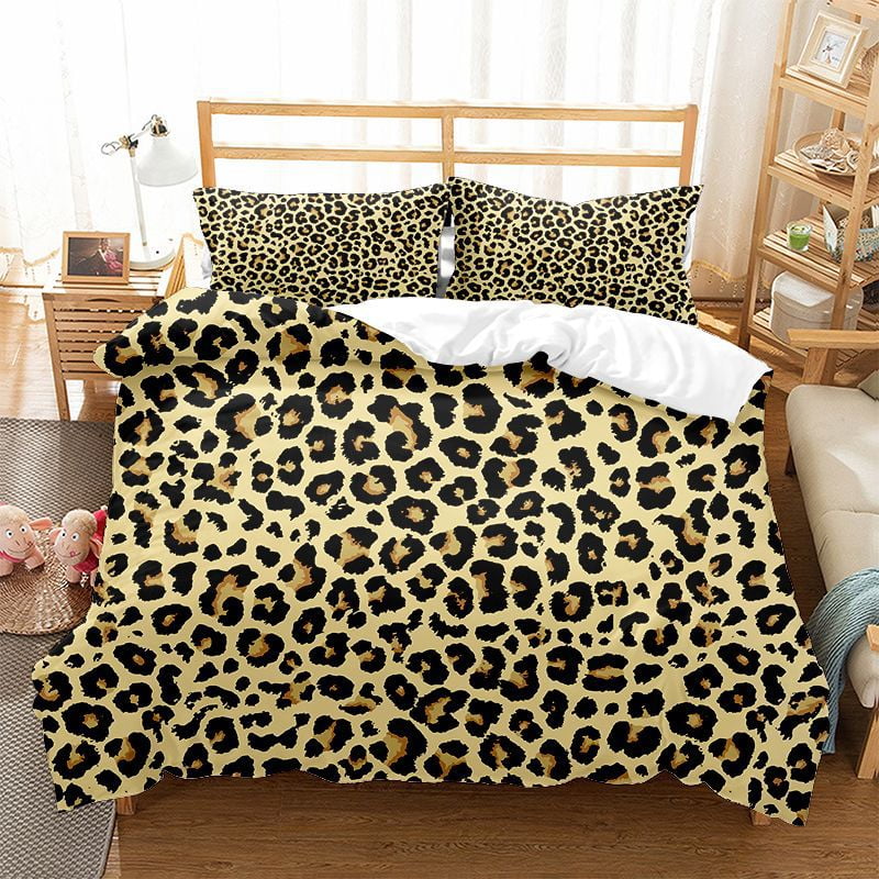 Leopard Print Duvet Cover Set King Full Size Polyester Bedding Set ...