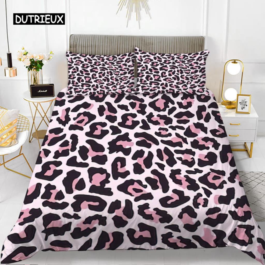 Leopard Print Duvet Cover Set Pink Girly Chic Cheetah Print Bedding Set ...