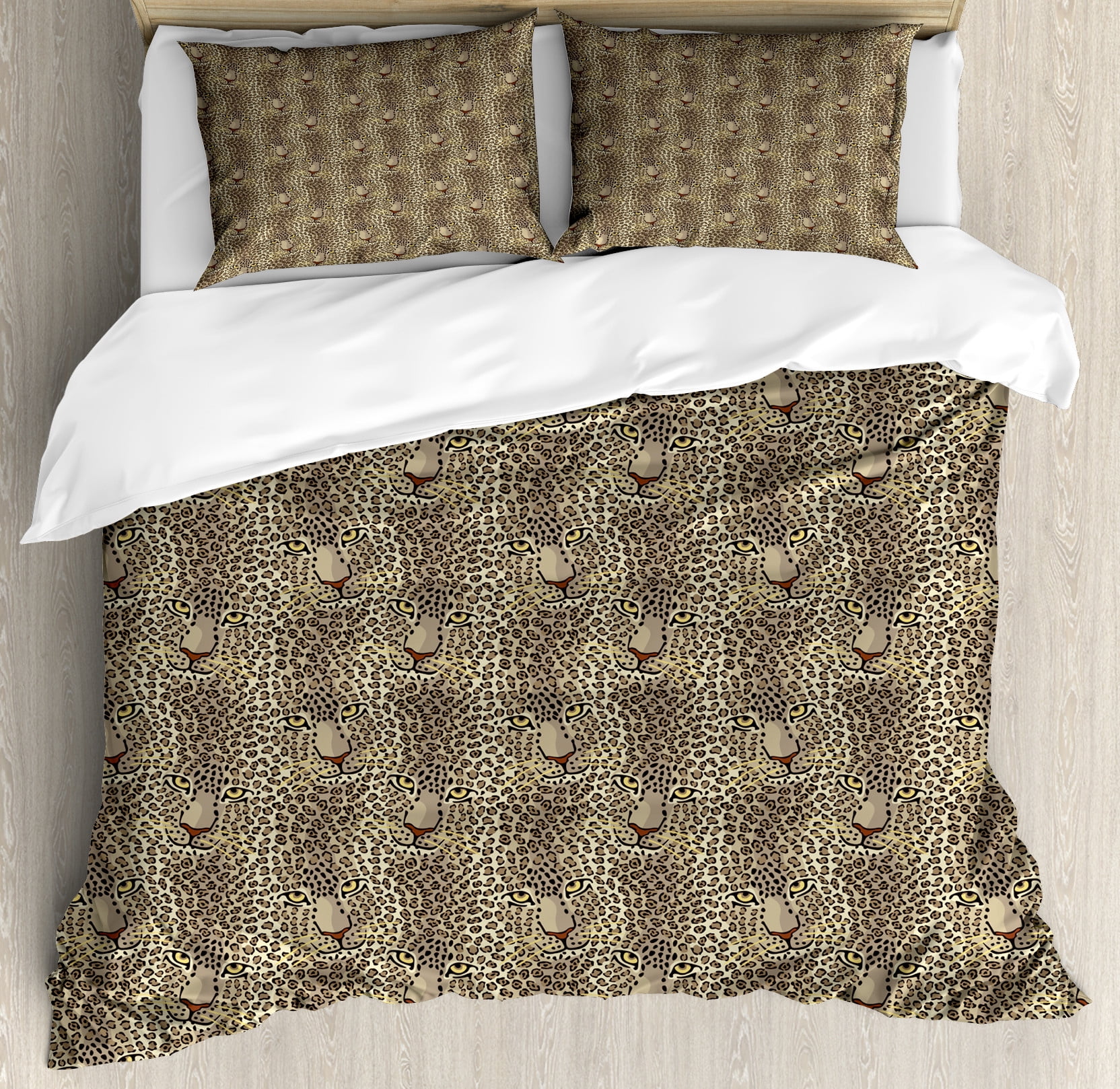 Leopard Print Duvet Cover Set, Repetitive Cartoon Leo Wild Big Cat ...