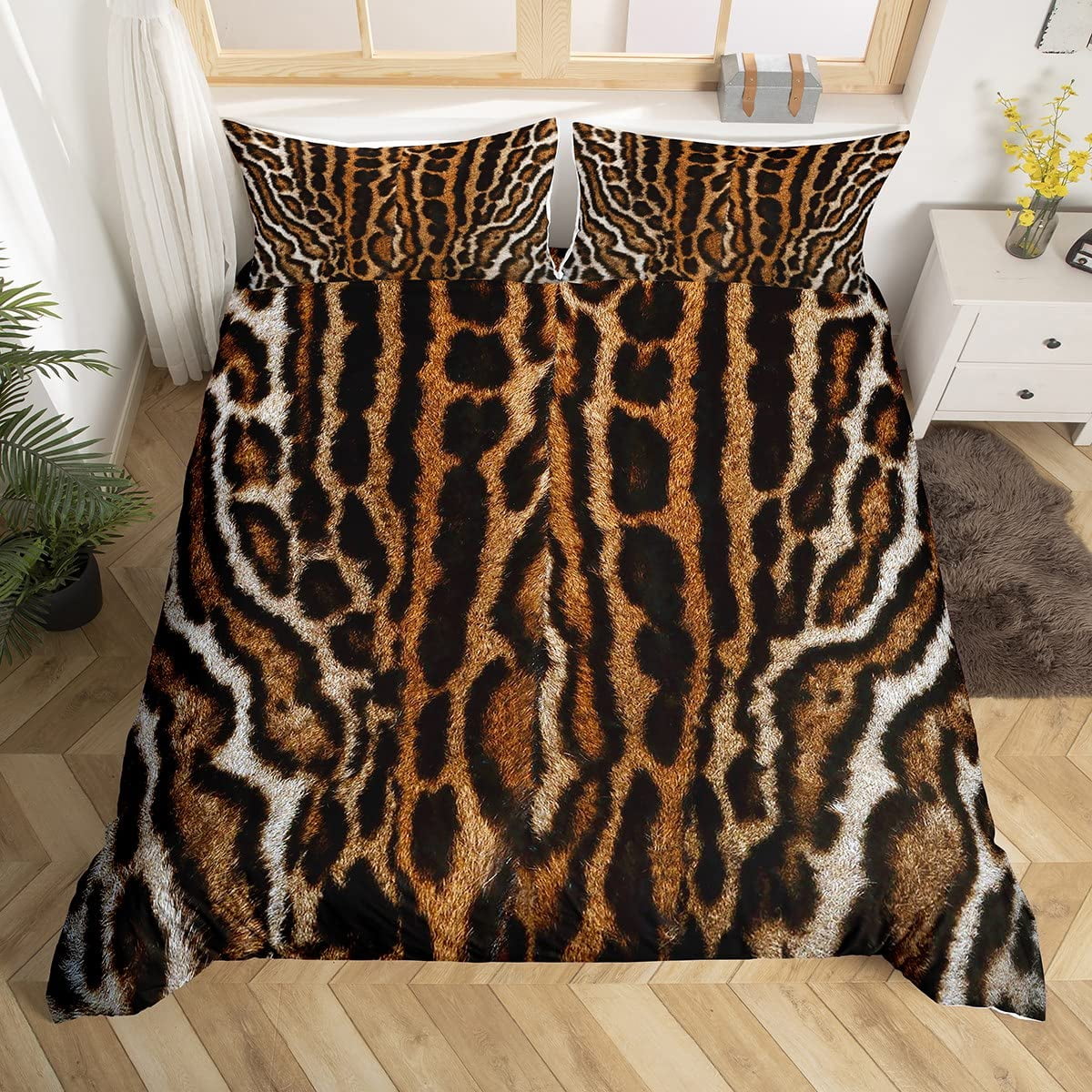 Leopard Print Duvet Cover Set Size Red Floral Petal Pattern Comforter ...