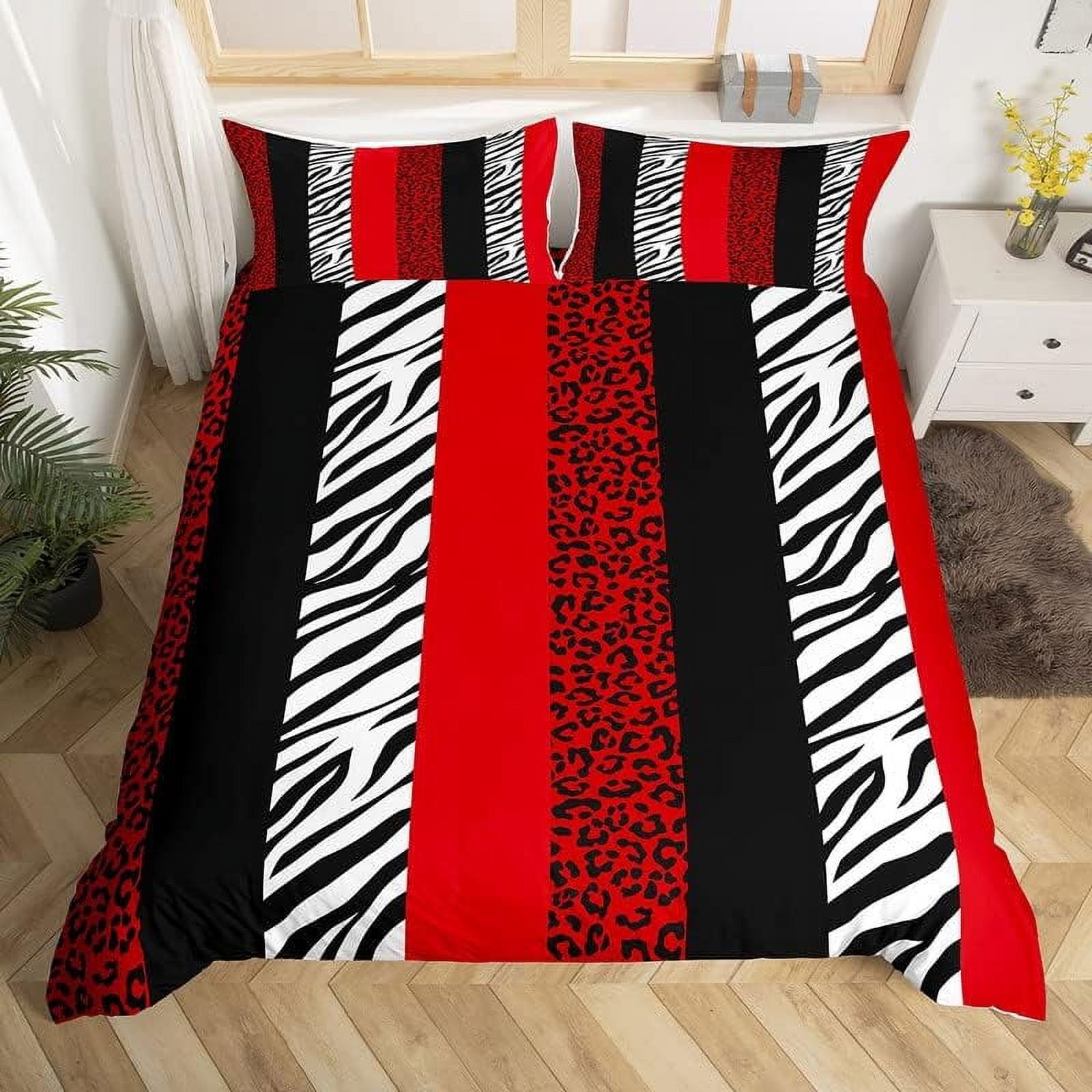 Leopard Print Duvet Cover,Zebra Skin Texture Bedding Set 3pcs for Kids ...