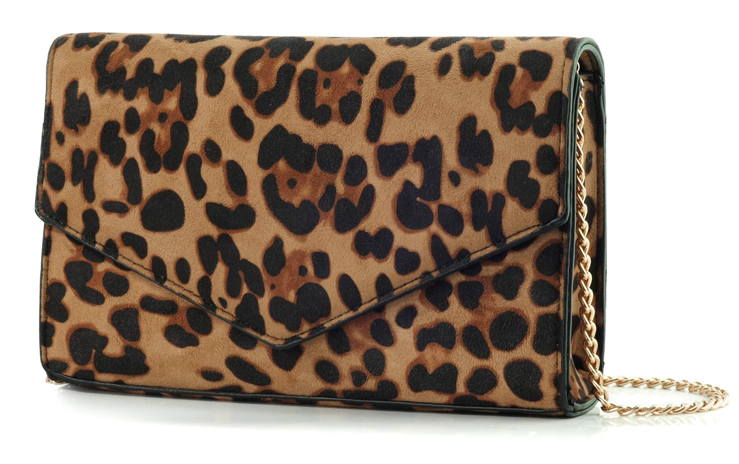 Leopard Print Envelope Evening Clutch Women Chain Shoulder Bag (Brown ...