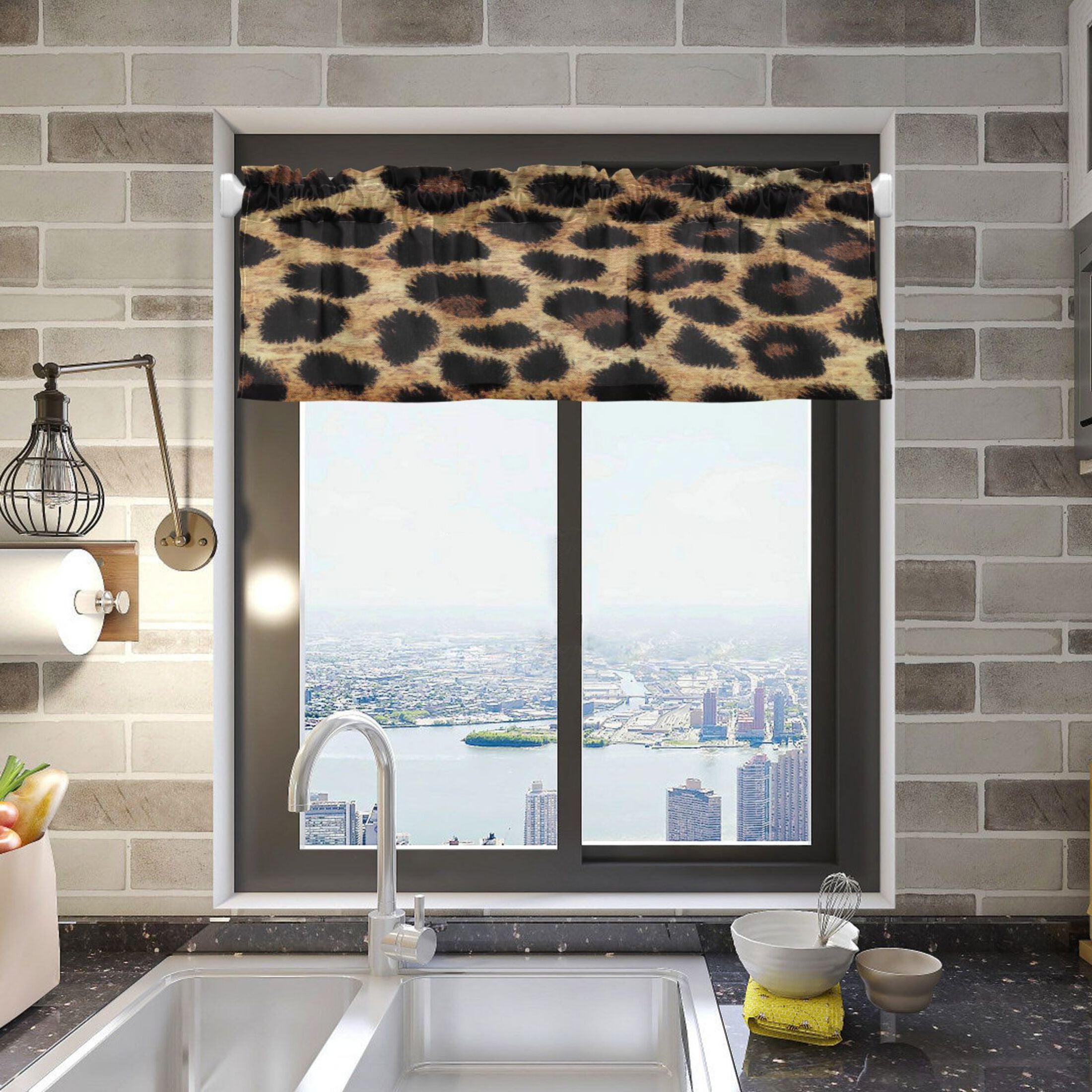 Leopard Print Fabric Texture Curtain Valances Window Treatment Rod ...