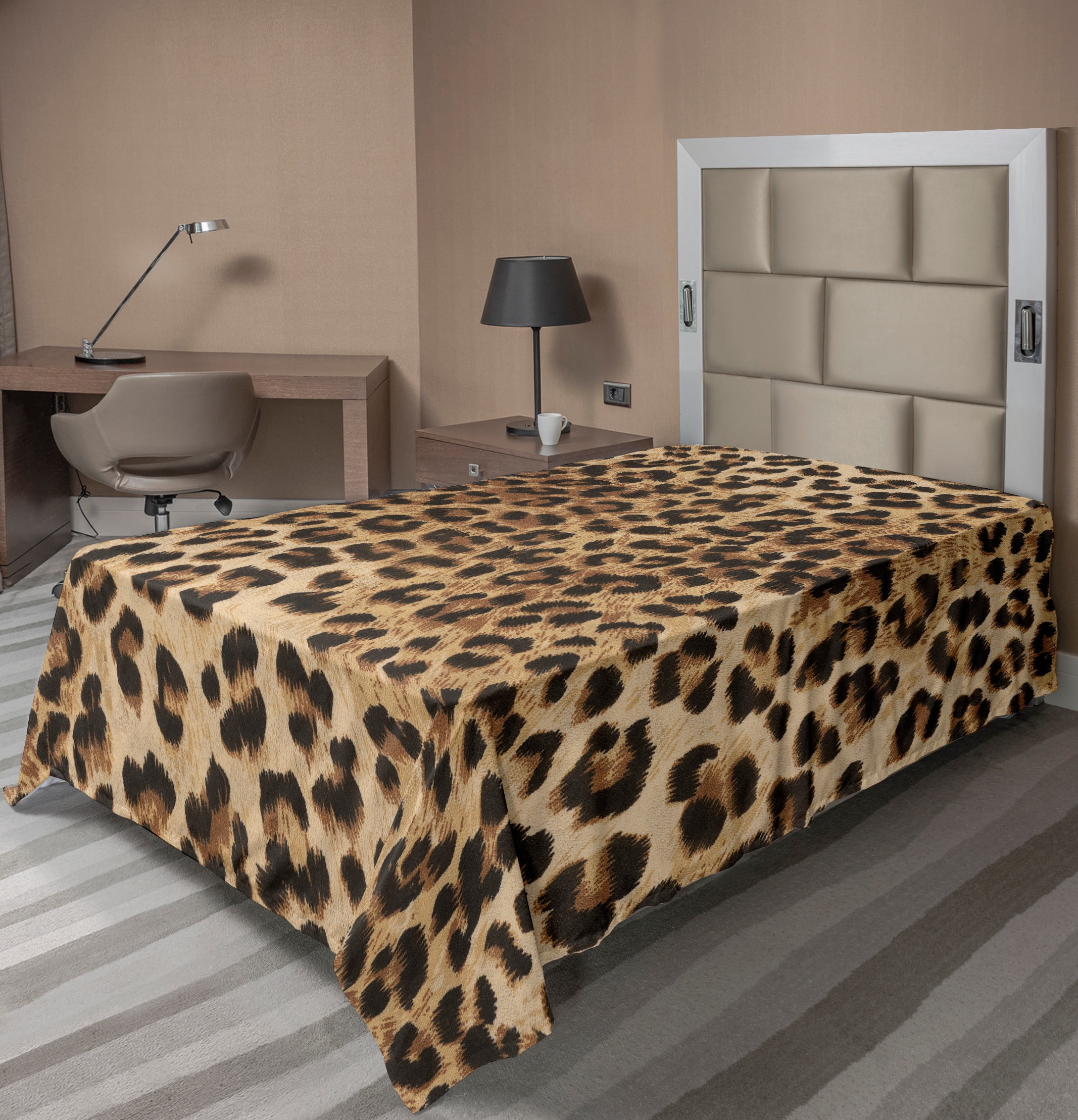 Ambesonne Leopard Print Flat Sheet, Wild Animal Skin, Twin Size, Pale ...