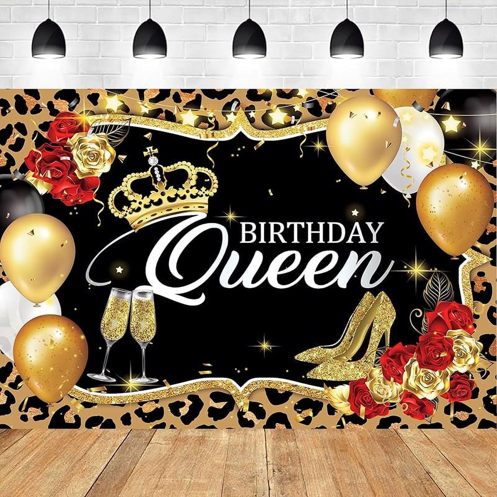 Leopard Print Happy Birthday Backdrop Black Gold Red Cheetah Print ...