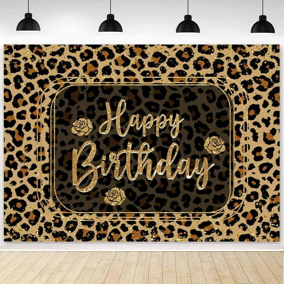 Leopard Print Happy Birthday Backdrop Golden Glitter Rose Birthday ...