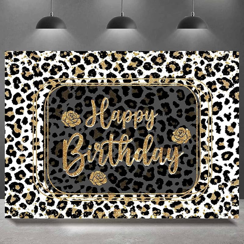 Leopard Print Happy Birthday Backdrop White Gold Cheetah Print 20th ...