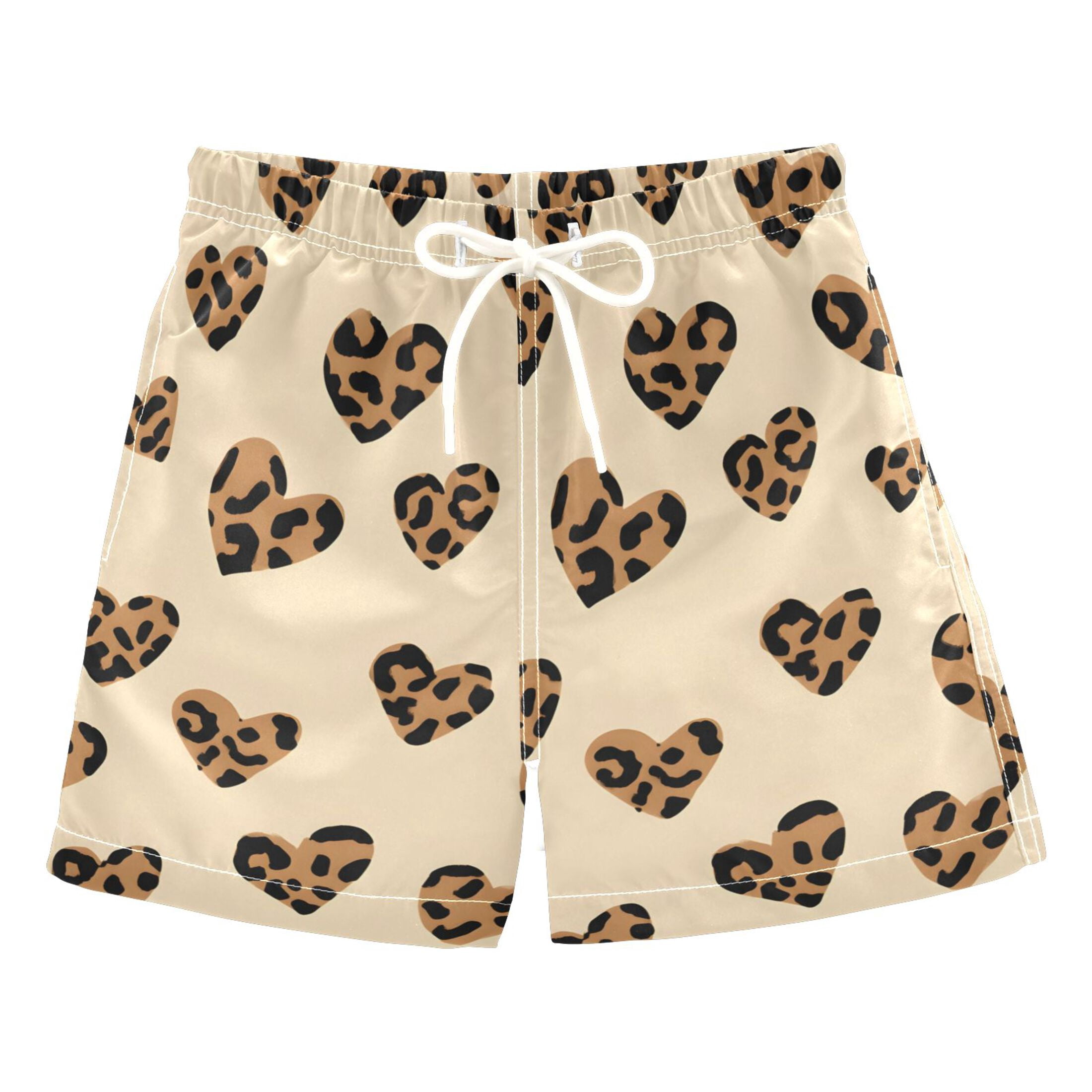 Leopard Print Heart Pattern Swim Trunks Quick Dry Beach Pool Board ...