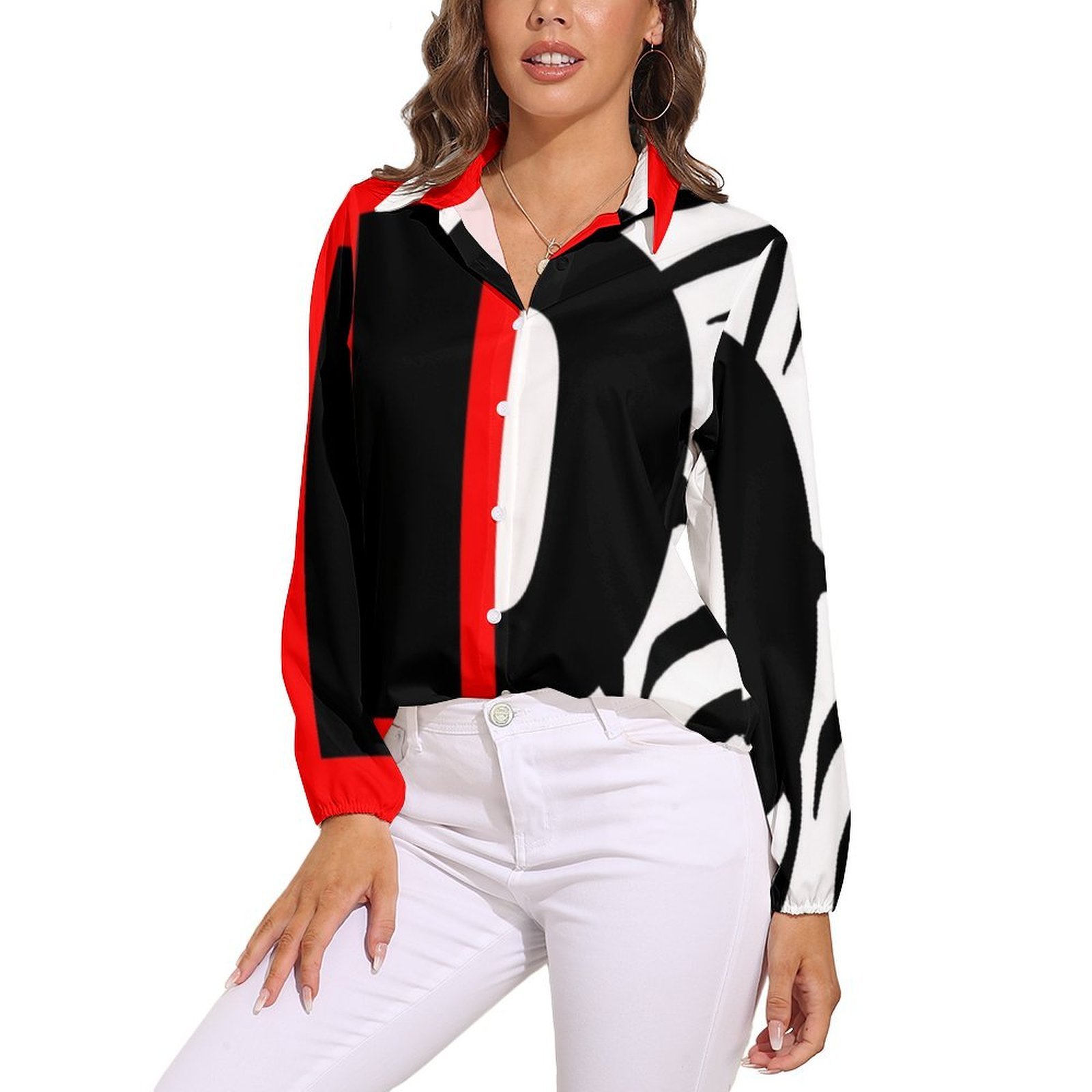 Leopard Print Heart Red Black White-1 Vntage Casual Long Sleeve Shirt ...