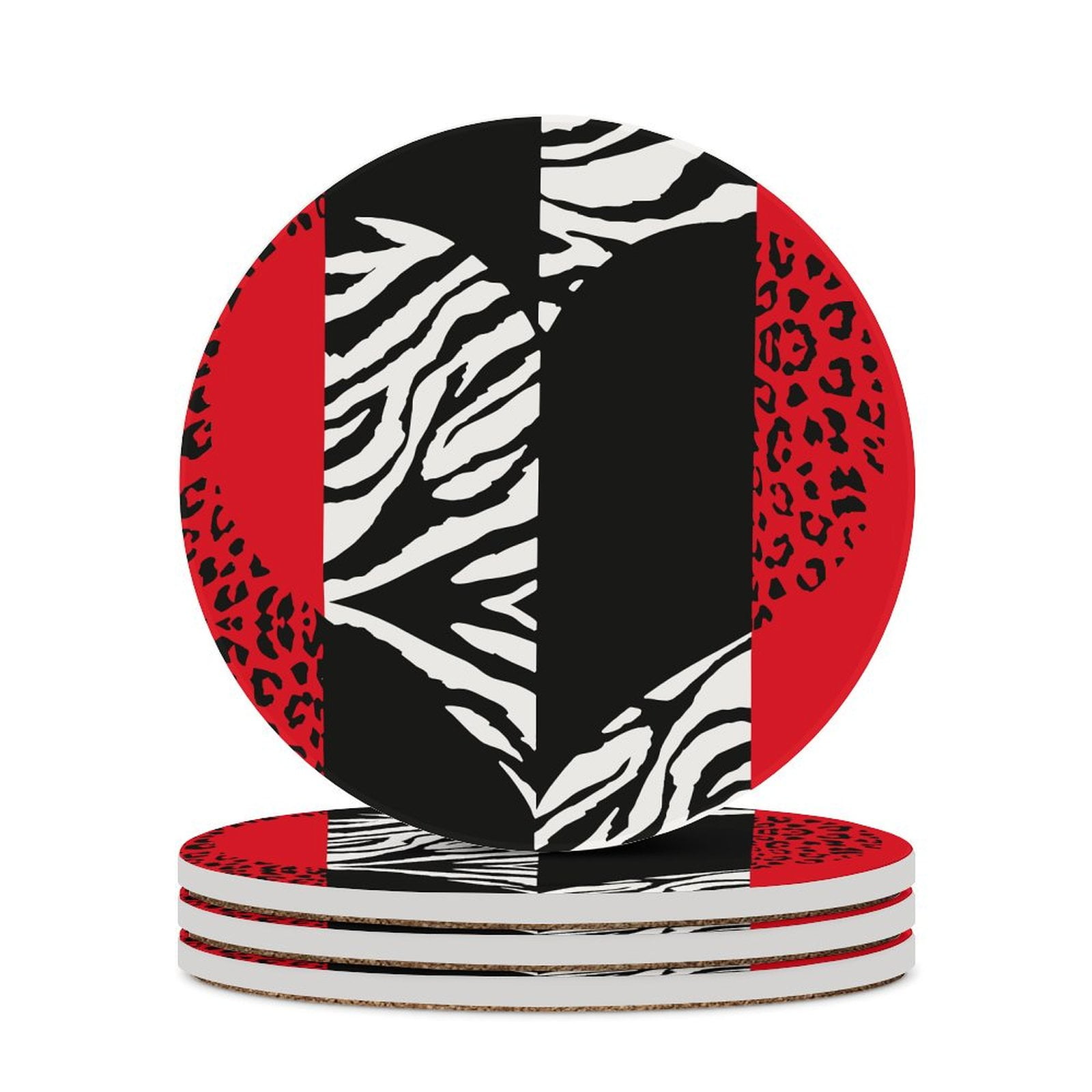 Leopard Print Heart Red Black White Ceramic Coasters Absorbent Coasters ...