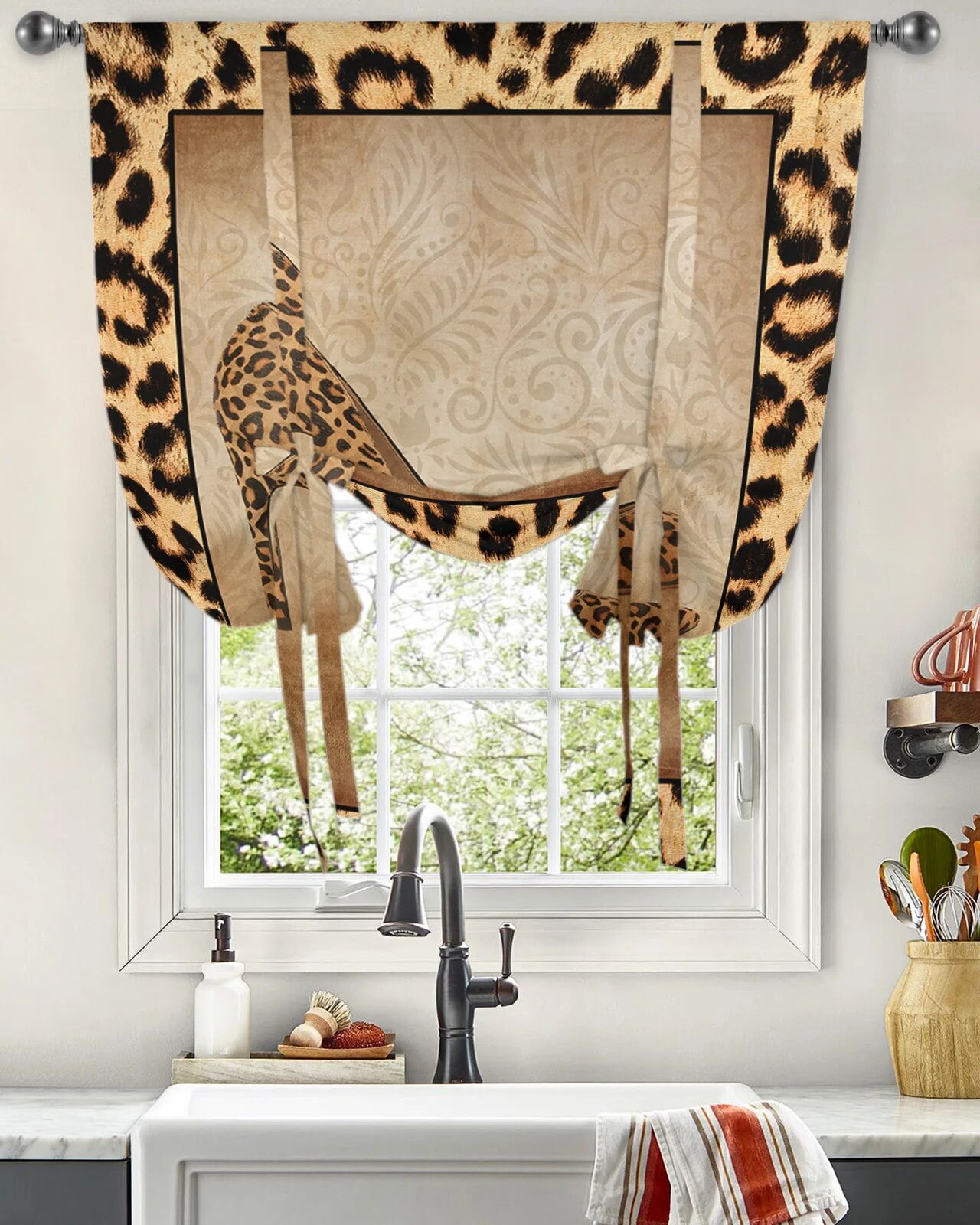 Leopard Print High Heels Curtains for Living Room Bedroom Modern Tie Up ...