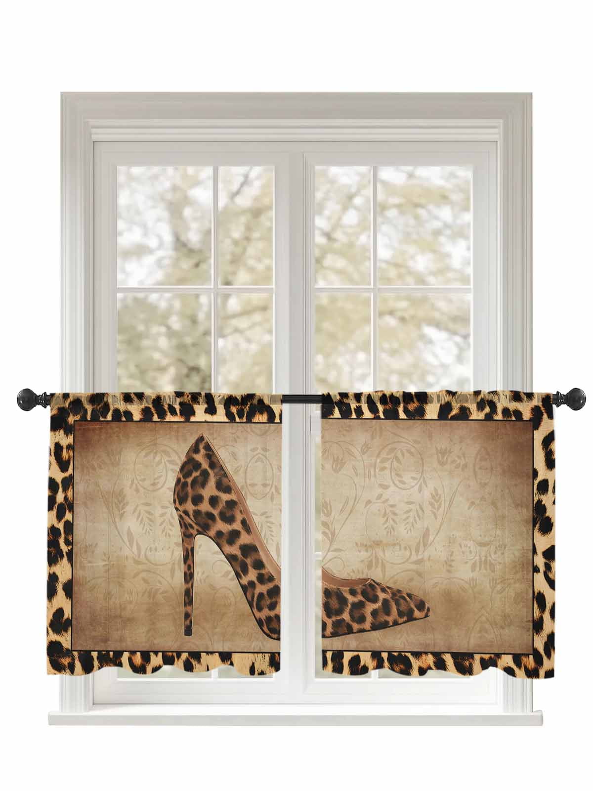 Leopard Print High Heels Sheer Curtains 45 Inch Long 2 Panels, Vintage ...