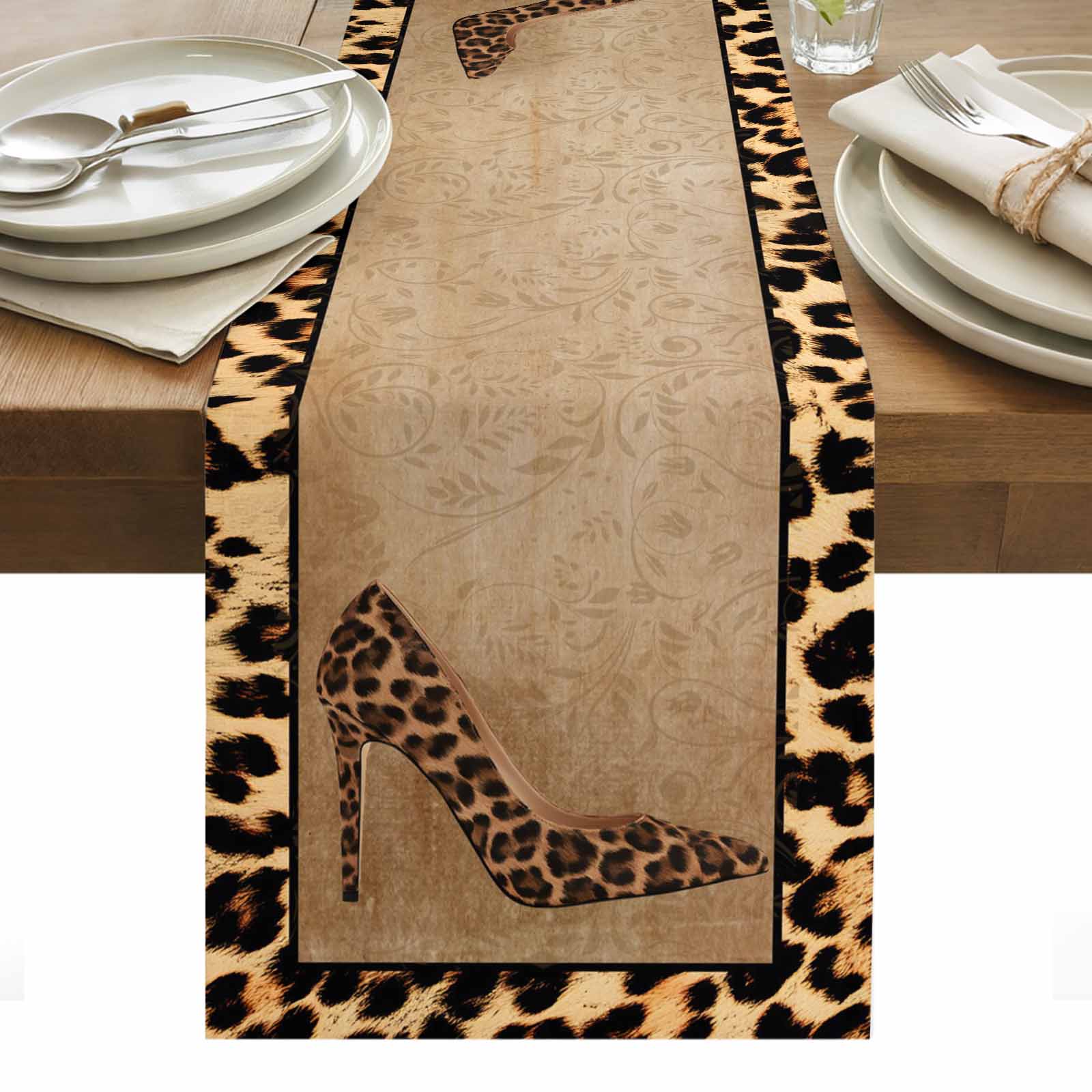 Leopard Print High Heels Table Runner 13 x 70 Inch, Vintage Shoes Woman ...