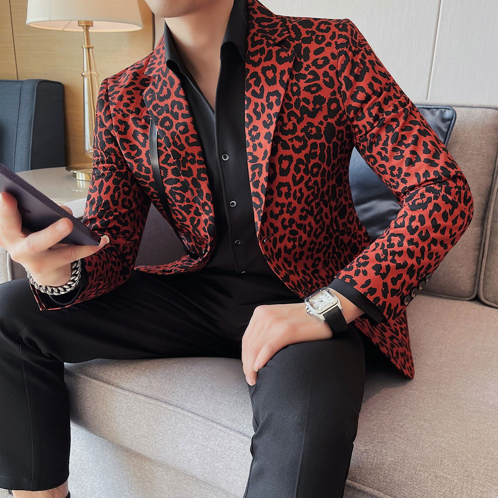 Leopard Print High-end Trend Suit Jacket Men's Slim Suit Two Single Row ...