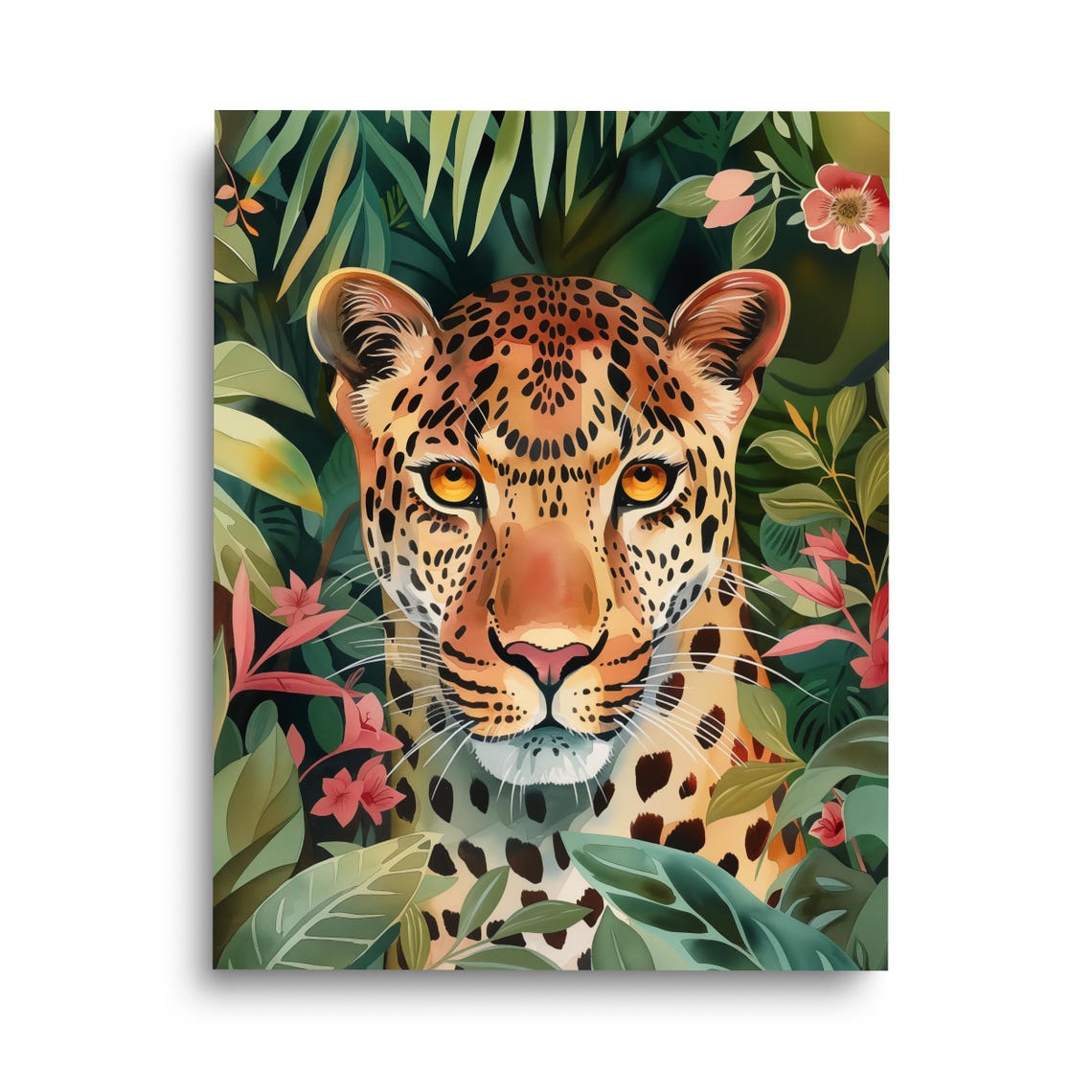 Leopard Print, Jungle Foliage Wildlife Wall Art, Safari Big Cat Poster ...