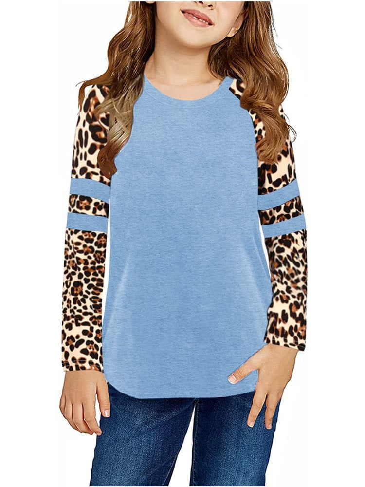 Children's Leopard Print Long Sleeve Round Neck Casual T-Shirt: Kids ...