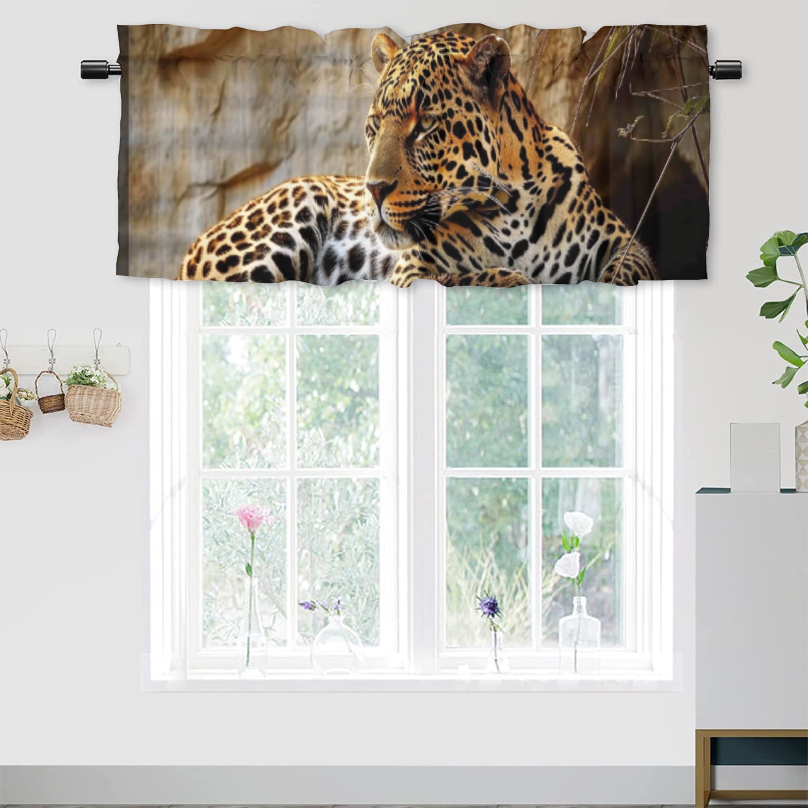 Leopard Print Kitchen Curtain Valance African Animal Safari Leopard ...
