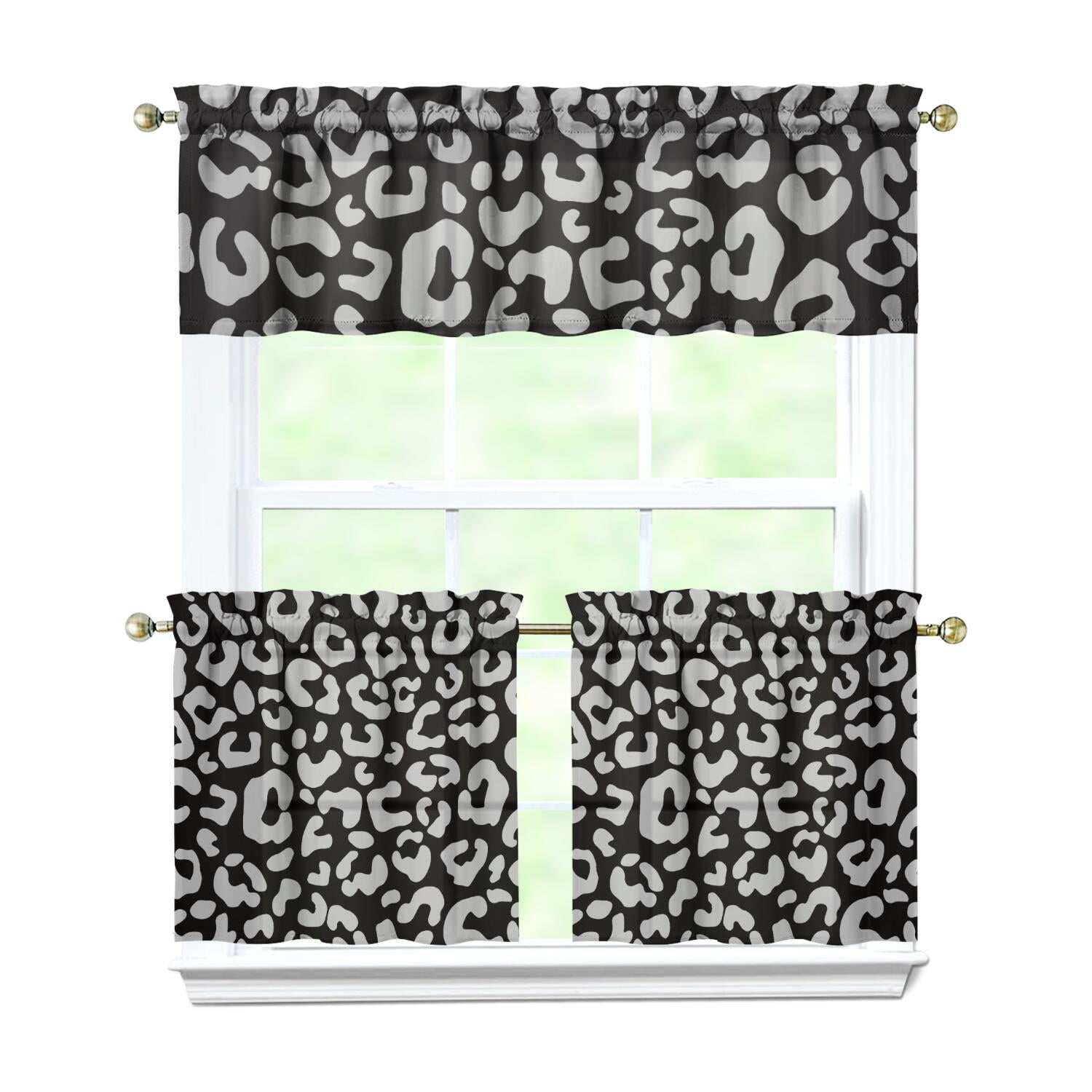 Leopard Print Kitchen Curtains 24 Inch Short - 3 Panel Set, Modern ...