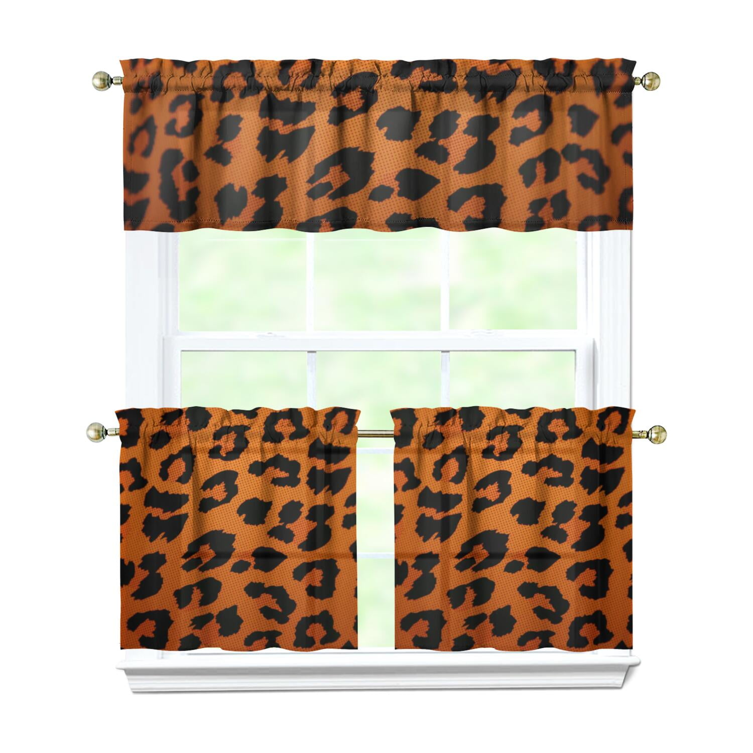 Leopard Print Kitchen Curtains 24 Inch Short - 3 Panel Set, Modern ...