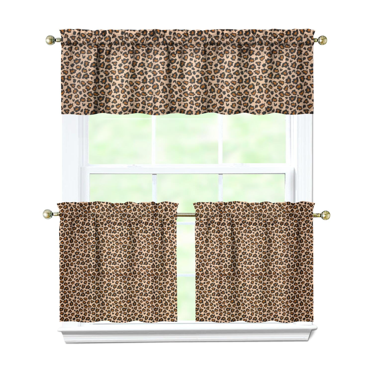 Leopard Print Kitchen Curtains 24 Inch Short - 3 Panel Set, Modern ...