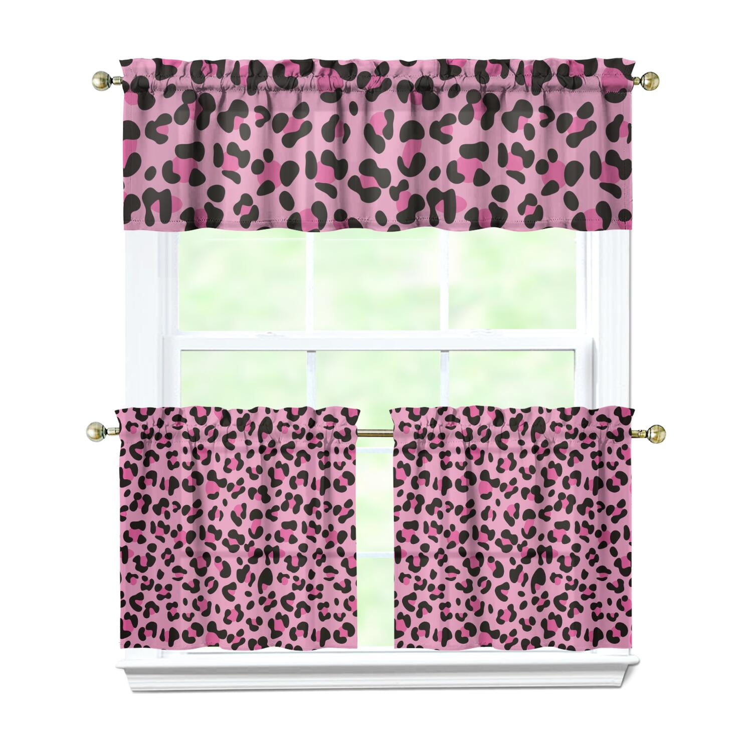 Leopard Print Kitchen Curtains 24 Inch Short - 3 Panel Set, Modern ...