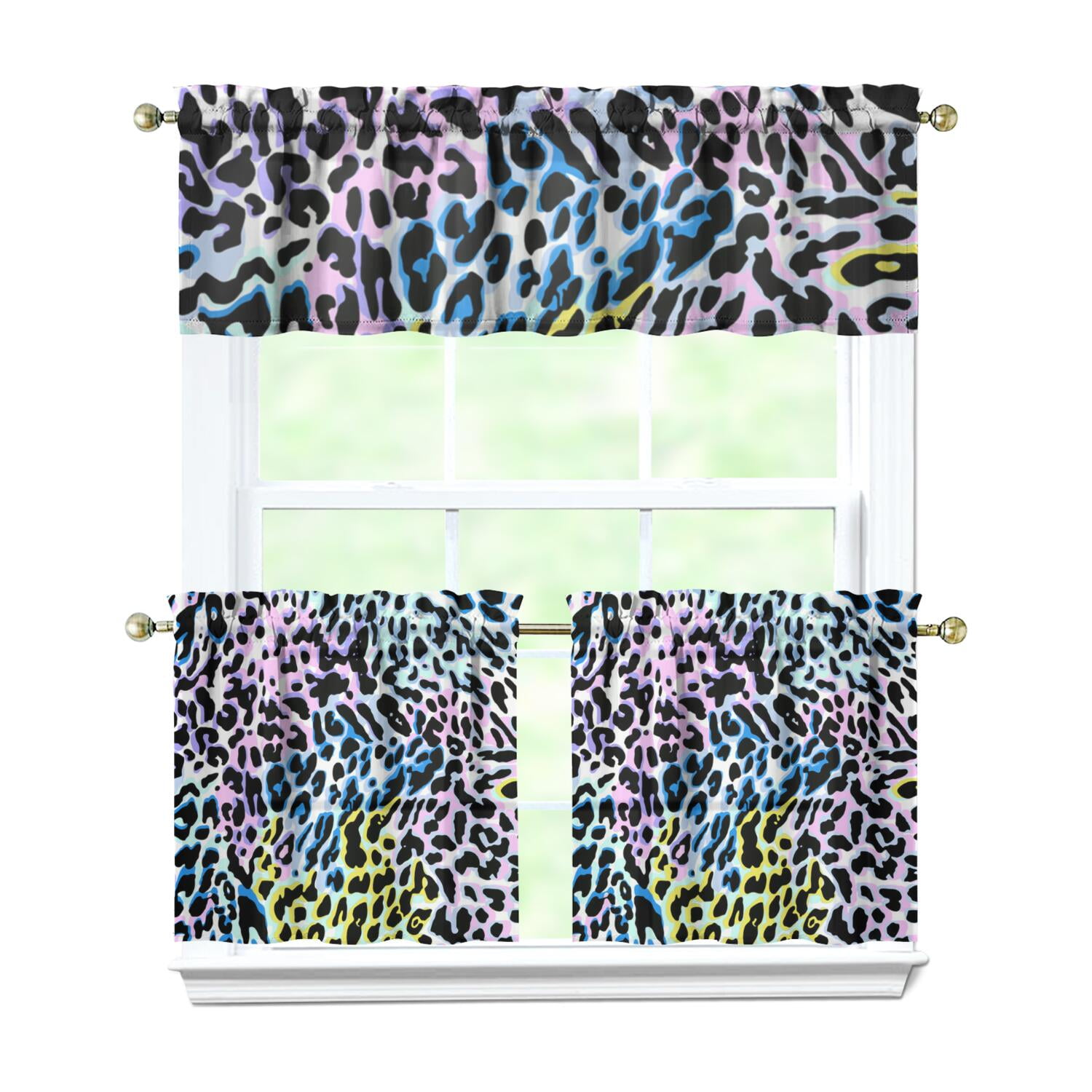 Leopard Print Kitchen Curtains 24 Inch Short - 3 Panel Set, Modern ...