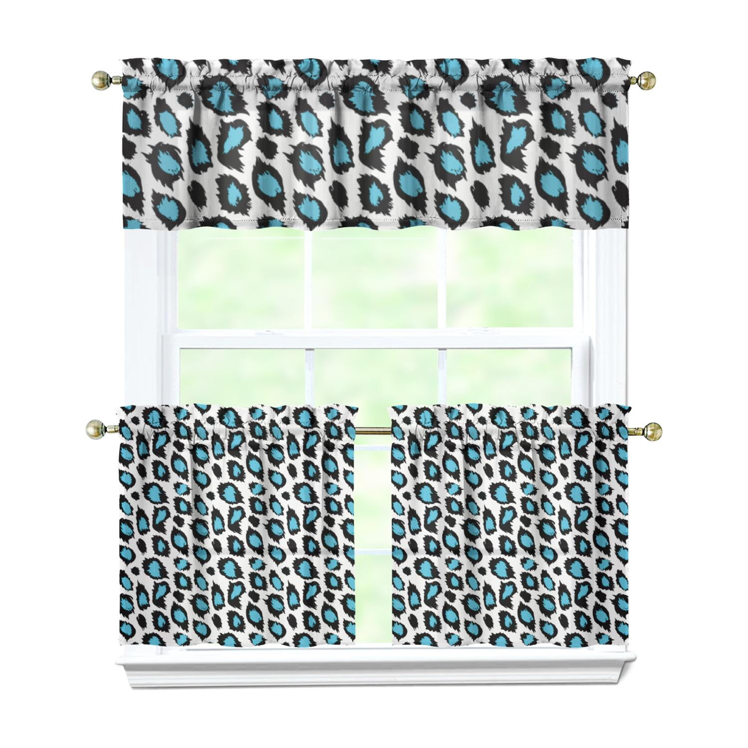Leopard Print Kitchen Curtains 24 Inch Short - 3 Panel Set, Modern ...