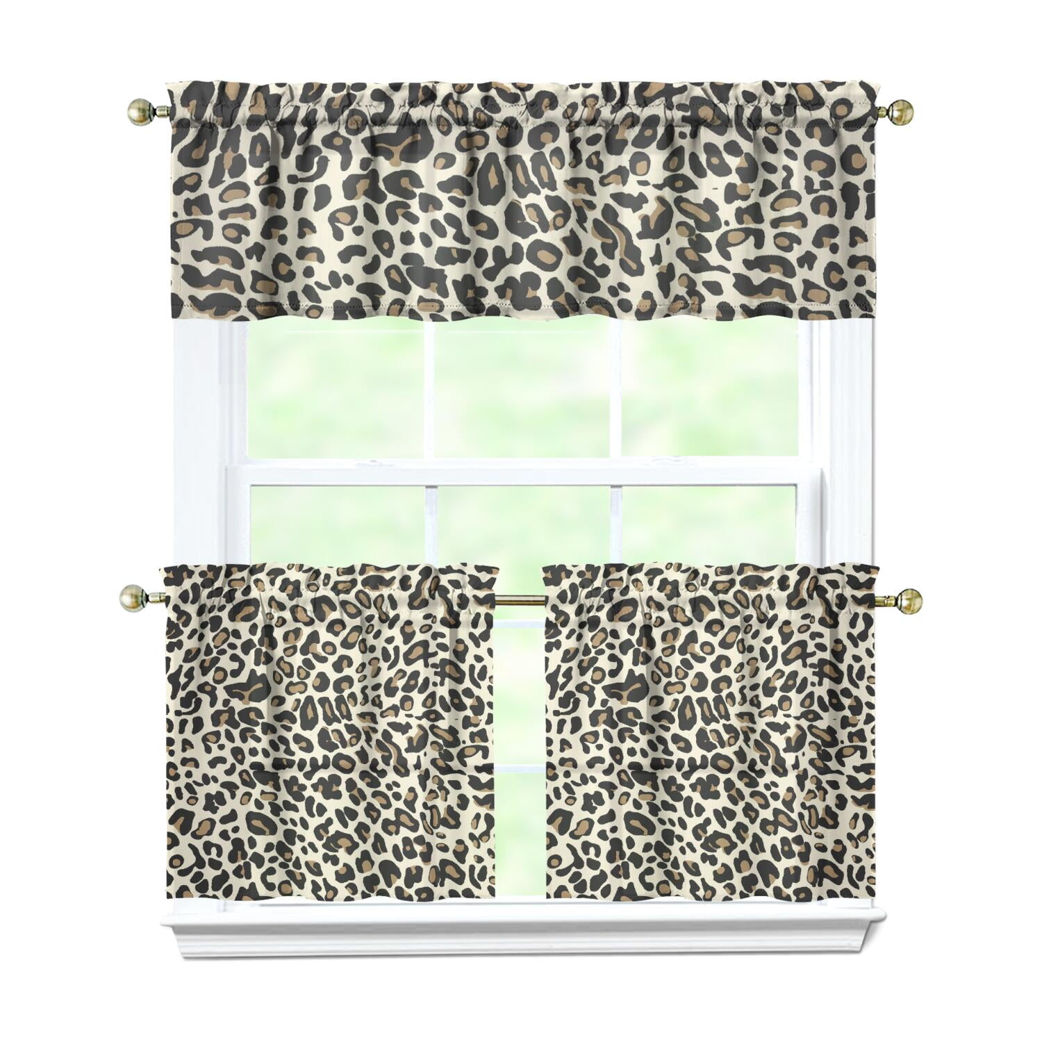 Leopard Print Kitchen Curtains 24 Inch Short - 3 Panel Set, Modern ...