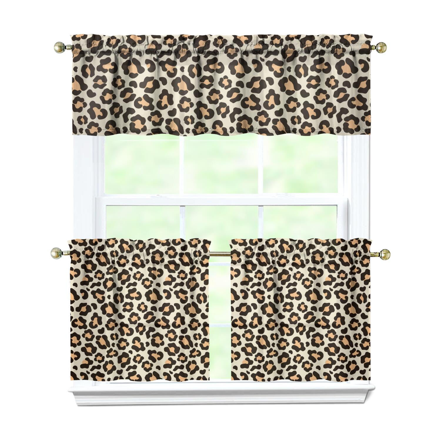 Leopard Print Kitchen Curtains 24 Inch Short - 3 Panel Set, Modern ...
