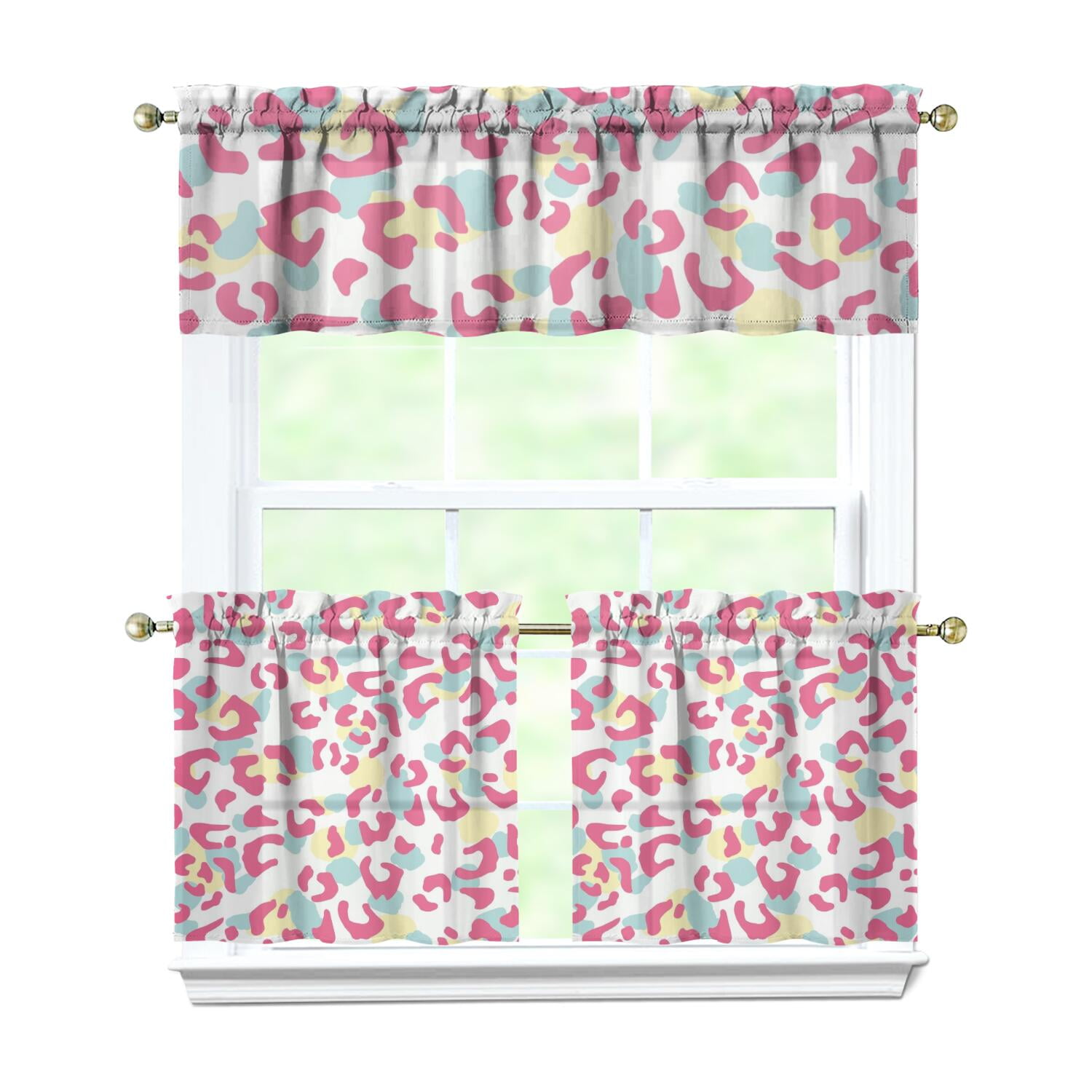 Leopard Print Kitchen Curtains 24 Inch Short - 3 Panel Set, Modern ...