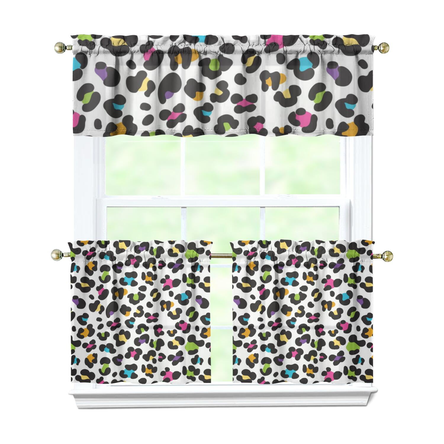 Leopard Print Kitchen Curtains 24 Inch Short - 3 Panel Set, Modern ...