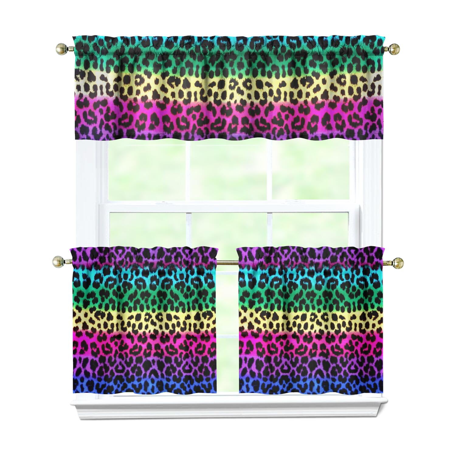 Leopard Print Kitchen Curtains 24 Inch Short - 3 Panel Set, Modern ...