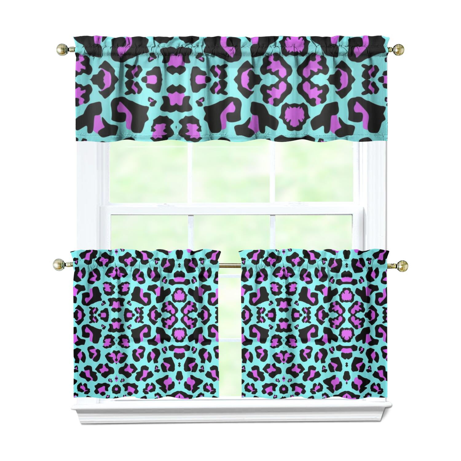 Leopard Print Kitchen Curtains 24 Inch Short - 3 Panel Set, Modern ...