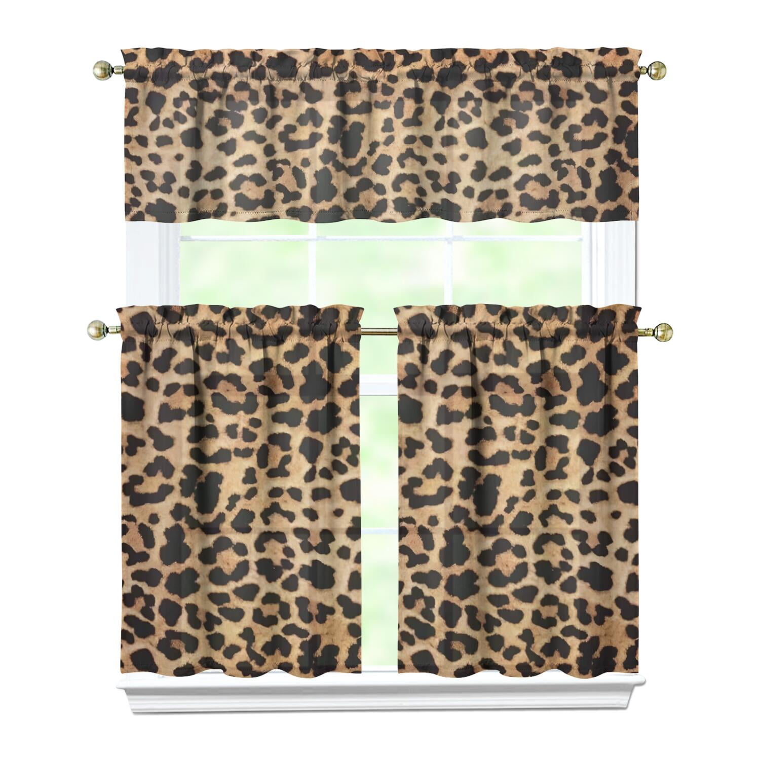 Leopard Print Kitchen Curtains 36 Inch Short - 3 Panel Set, Modern ...