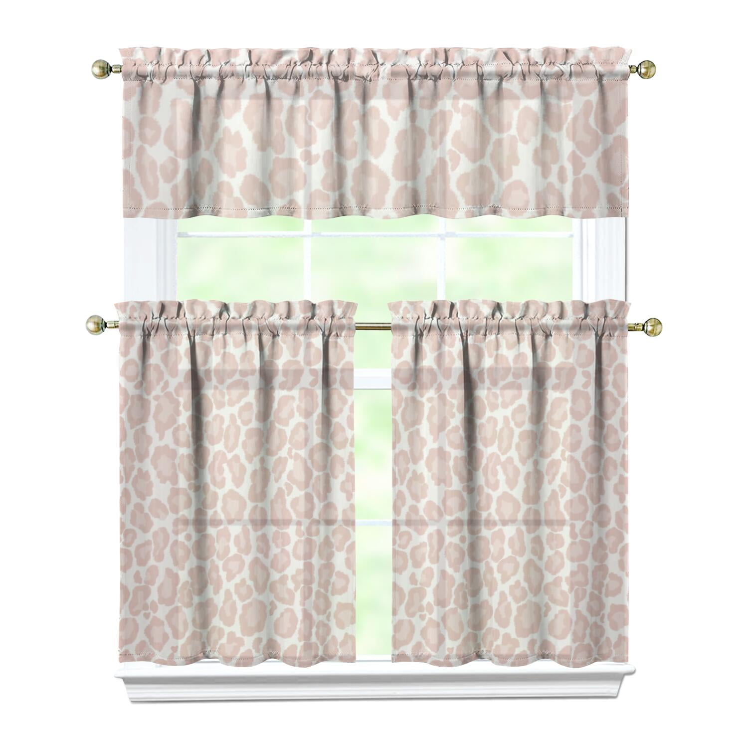 Leopard Print Kitchen Curtains 36 Inch Short - 3 Panel Set, Modern ...