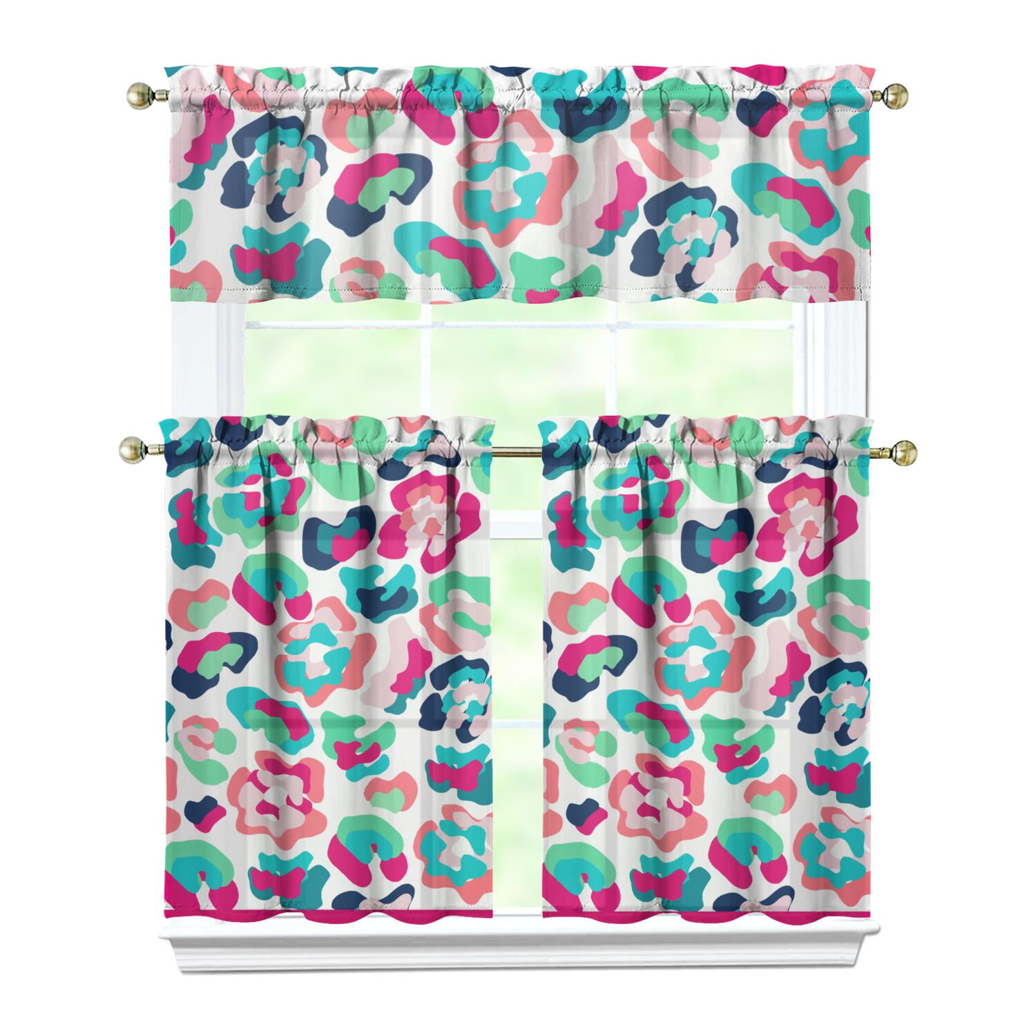 Leopard Print Kitchen Curtains 36 Inch Short - 3 Panel Set, Modern ...