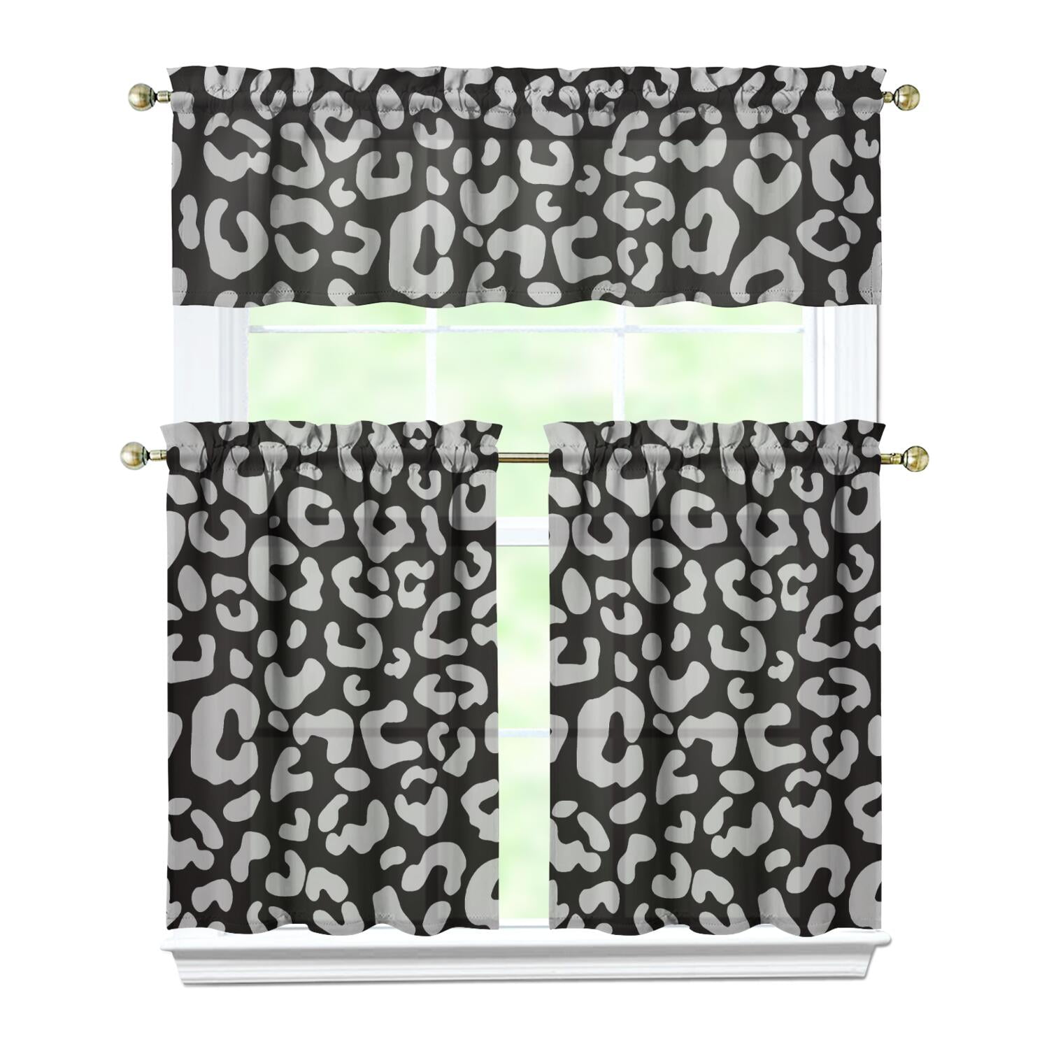 Leopard Print Kitchen Curtains 36 Inch Short - 3 Panel Set, Modern ...